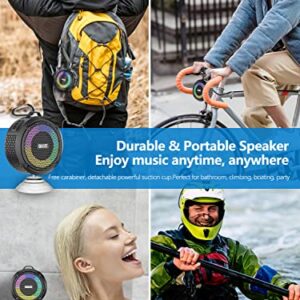 PEYOU IPX7 Waterproof Speaker, Bluetooth Shower Speaker 5.0 Waterproof with Suction Cup, Playtime RGB Lights, 360° Surround Sound Rich Bass for Outdoors, Mini Speaker for Beach/Hiking/Travel/Pool