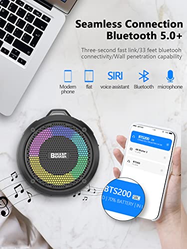 PEYOU IPX7 Waterproof Speaker, Bluetooth Shower Speaker 5.0 Waterproof with Suction Cup, Playtime RGB Lights, 360° Surround Sound Rich Bass for Outdoors, Mini Speaker for Beach/Hiking/Travel/Pool