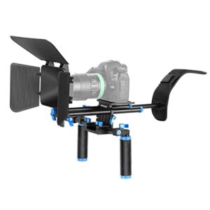 neewer camera shoulder rig, video film making system kit for dslr camera and camcorder with shoulder mount, 15mm rod, handgrip and matte box, compatible with canon nikon sony dslr cameras (blue)