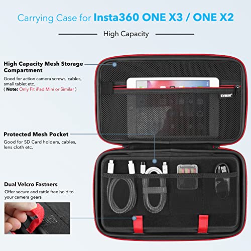 SYMIK S310-X Carrying Case for Insta360 ONE X3 / X2 Action Camera, With Padded Separator; Fits Invisible Selfie Stick, Bullet Time Handle/Tripod, Fast Charge Hub, Batteries, Tablet, Other Accessories