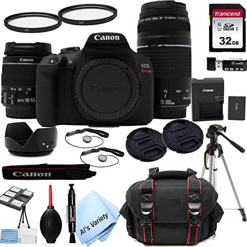 Canon EOS Rebel T7 DSLR Camera with 18-55mm f/3.5-5.6 is Zoom Lens + 75-300mm F/4-5.6 III Lens + 32GB Card, Tripod, Case, and More (24pc Bundle) (Renewed)