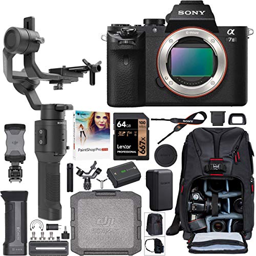 Sony a7 II Full-Frame Alpha Mirrorless Digital Camera 24MP a7II Body ILCE-7M2 Filmmaker's Kit with DJI Ronin-SC 3-Axis Handheld Gimbal Stabilizer Bundle + Deco Photo Backpack + 64GB Card + Software