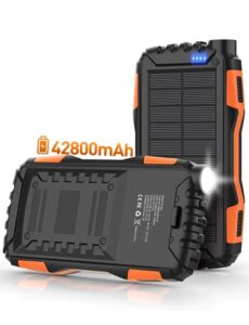 solar power bank,solar charger,42800mah power bank,portable charger,external battery pack 5v3.1a qc 3.0 fast charging built-in super bright flashlight (orange)