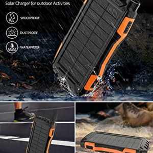 Solar Power Bank,Solar Charger,42800mAh Power Bank,Portable Charger,External Battery Pack 5V3.1A Qc 3.0 Fast Charging Built-in Super Bright Flashlight (Orange)