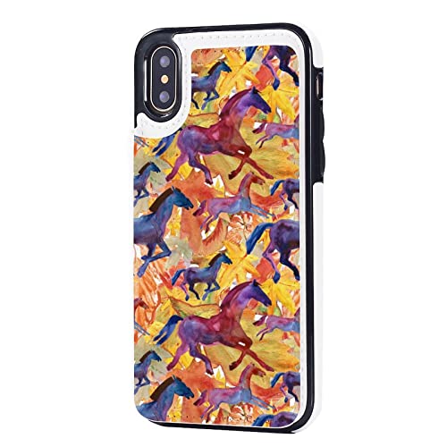 Running Horses Wallet Phone Cases Fashion Leather Design Protective Shell Shockproof Cover Compatible with iPhone X/XS