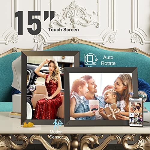 FULLJA WiFi Large Digital Photo Frame 15 inch - Smart Digital Picture Frame, 32GB, Motion Sensor, Full Function, Share Photos and Videos via App or Email, Unlimited Cloud Storage, Wall Mountable