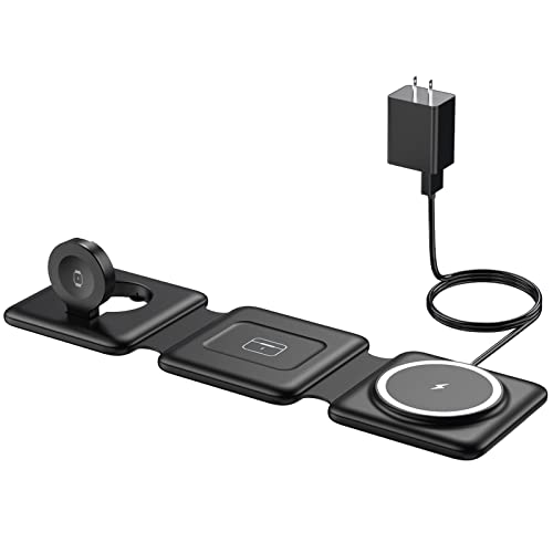 Magnetic Wireless Charger for iPhone: Fodable 3 in 1 Charging Station for Multiple Apple Devices - Travel Charging Pad Dock for Apple Watch iPhone 14 13 12 Pro Max Plus & Airpod