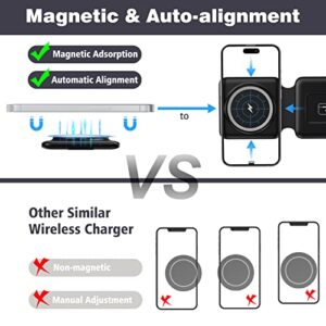 Magnetic Wireless Charger for iPhone: Fodable 3 in 1 Charging Station for Multiple Apple Devices - Travel Charging Pad Dock for Apple Watch iPhone 14 13 12 Pro Max Plus & Airpod