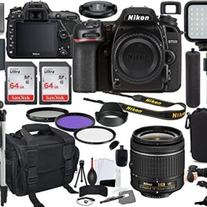 Nikon D7500 DSLR Camera with 18-55mm Lens Bundle + Prime Accessory Kit Including 128GB Memory, Light, Camera Case, Hand Grip & More (Renewed)