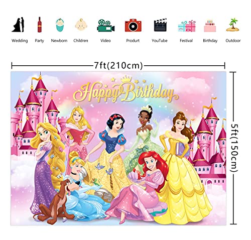 Princess Birthday Backdrop Girls 1st 2nd Happy Birthday Party Backdrop Princess Dream Castle Fairy Tale Party Photography Decoration Background 7x5ft