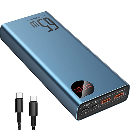 Baseus Power Bank, 65W 20000mAh Laptop Portable Charger, Fast Charging USB C 4-Port PD3.0 Battery Pack for MacBook Dell XPS IPad iPhone 14/13/12 Pro Mini Samsung Switch