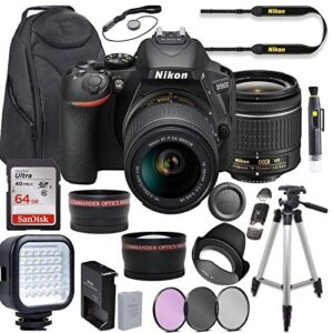 Nikon D5600 DSLR Camera Video Kit with AF-P 18-55mm VR Lens + LED Light + Deluxe Backpack + 64GB Memory + Professional Photo Accessories (19 Items) (Renewed)