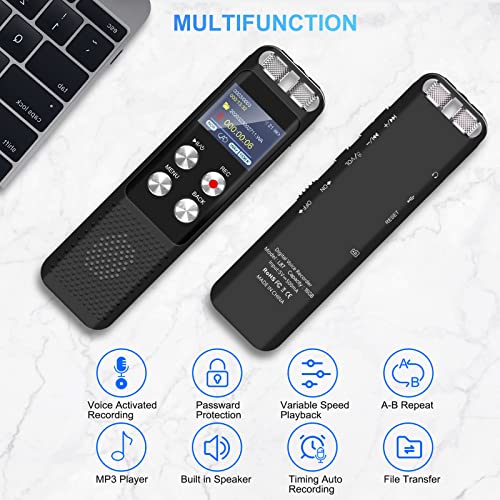 48GB Digital Voice Recorder: Voice Activated Recorder with Playback, Audio Recording Device for Lectures Meetings, Dictaphone Sound Tape Recorder with Password | USB