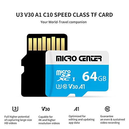 Micro Center 64GB microSDXC Card 5 Pack, Nintendo-Switch Compatible Micro SD Card, UHS-I C10 U3 V30 4K UHD Video A1 R/W Speed up to 95/30 MB/s Flash Memory Card with Adapter (64GB x 5)