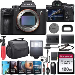 cardinal camera sony alpha a7r iva mirrorless digital camera (ilce7rm4a/b) body kit with extra battery + flash + 128gb u3 v30 memory accessory bundle