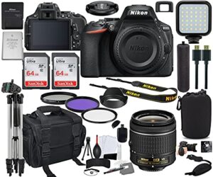 nikon intl. d5600 dslr camera with 18-55mm vr lens bundle (1576) + prime accessory kit including 128gb memory, light, camera case, hand grip & more (renewed)