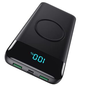 wireless portable charger 30,800mah 15w wireless charging 25w pd qc4.0 fast charging smart led display usb-c power bank, 4 output & 2 input external battery pack compatible with iphone, samsung etc