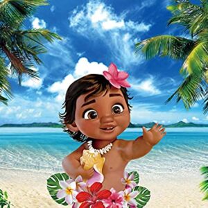 Baby Moana Backdrop Green Coco Tree Leaves Blue Ocean Photo Background Moana Themed Photography Backdrop7x5FT (7x5FT)