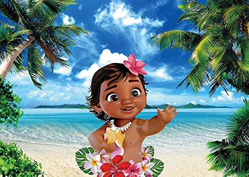 Baby Moana Backdrop Green Coco Tree Leaves Blue Ocean Photo Background Moana Themed Photography Backdrop7x5FT (7x5FT)