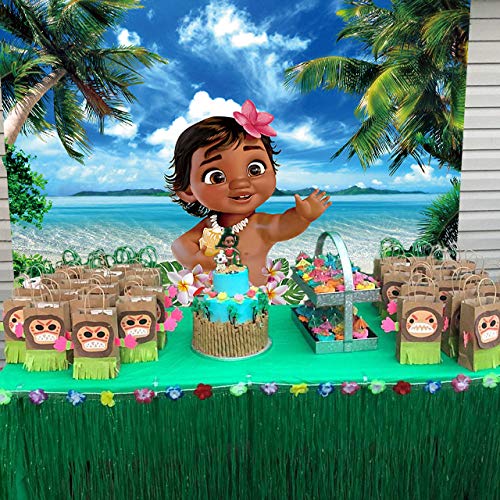 Baby Moana Backdrop Green Coco Tree Leaves Blue Ocean Photo Background Moana Themed Photography Backdrop7x5FT (7x5FT)