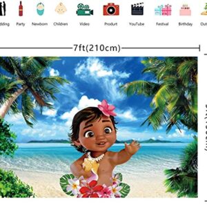 Baby Moana Backdrop Green Coco Tree Leaves Blue Ocean Photo Background Moana Themed Photography Backdrop7x5FT (7x5FT)