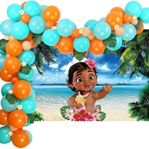 Baby Moana Backdrop Green Coco Tree Leaves Blue Ocean Photo Background Moana Themed Photography Backdrop7x5FT (7x5FT)