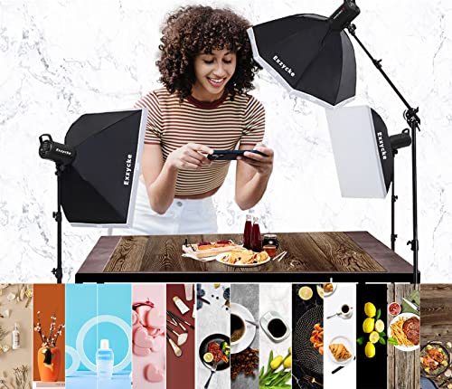 zyckTech 7Pcs 14Patterns Photography Background Paper with Stand, 34x23in Double-Sided Photo Tabletop Backdrops Props for Food Jewelry Cosmetics Makeup (Black White Blue) (PBP03247PCS)