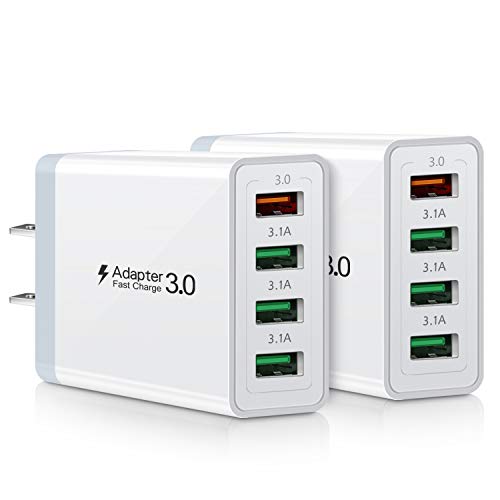 Boxeroo Fast Charge 3.0 Wall Charger 2Pack, 4-Port USB Plug Block Phone Charging Adapter Compatible for Galaxy S10+ S9+ Note 10+ Note 9+ Note 8, G6 V30, HTC 10, iPhone 11 Pro Max XS Max XR X 8 7 Plus