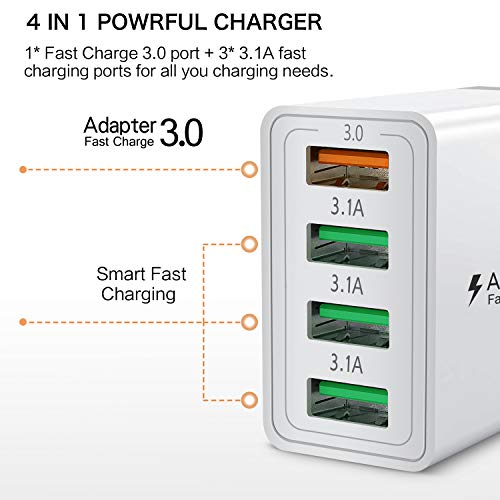 Boxeroo Fast Charge 3.0 Wall Charger 2Pack, 4-Port USB Plug Block Phone Charging Adapter Compatible for Galaxy S10+ S9+ Note 10+ Note 9+ Note 8, G6 V30, HTC 10, iPhone 11 Pro Max XS Max XR X 8 7 Plus