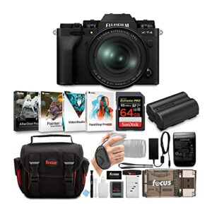 fujifilm x-t4 mirrorless digital camera with xf 16-80mm f/4 lens kit (black) with 64gb pro memory card, essential accessories and software bundle (5 items)