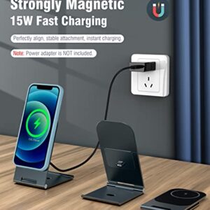 Moko Armor Foldable Magnetic Wireless Charger Stand Aluminum Alloy, Compatible with iPhone 14/13/12 Pro/Pro Max Fast Charging Station Dock Wireless Magsafe Desk Charger Holder,Light Gunmetal