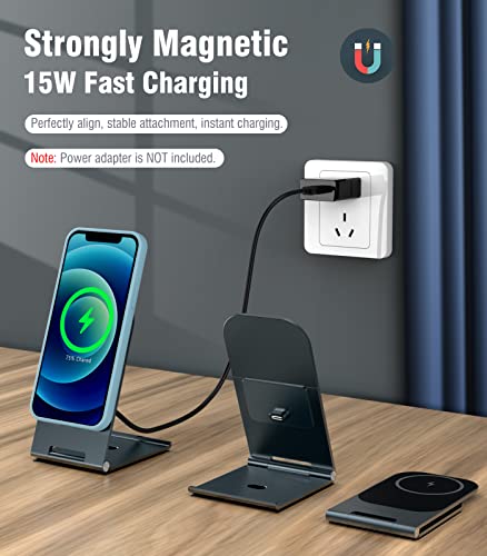 Moko Armor Foldable Magnetic Wireless Charger Stand Aluminum Alloy, Compatible with iPhone 14/13/12 Pro/Pro Max Fast Charging Station Dock Wireless Magsafe Desk Charger Holder,Light Gunmetal