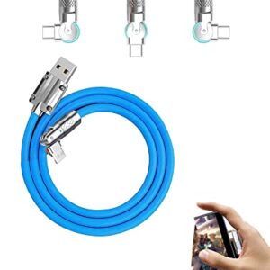 Chubby Gamer 180 Rotating Fast Charge Cable, 180° Rotating Fast Charge Cable, USB to C Durable to Avoid Breakage, Flexible Rotary Connector Thick Rubber Safety Charging (1.8m-Blue, for iPhone)