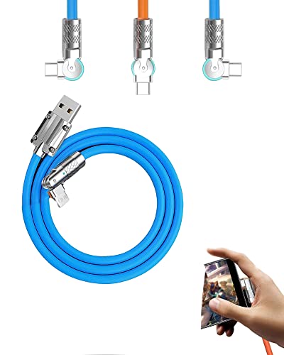 Chubby Gamer 180 Rotating Fast Charge Cable, 180° Rotating Fast Charge Cable, USB to C Durable to Avoid Breakage, Flexible Rotary Connector Thick Rubber Safety Charging (1.8m-Blue, for iPhone)