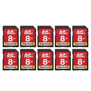 gigastone 8gb 10-pack sd card uhs-i u1 class 10 sdhc memory card full hd video canon nikon sony pentax kodak olympus panasonic digital camera, with 10 mini cases