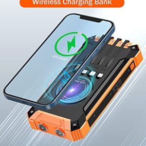 GOODaaa Power Bank Wireless Charger 36000mAh Built in 4 Cables and Dual Flashlights 15W Fast Charging Power Bank Six Outputs Three Inputs Solar Portable Charger Compatible with All Mobile Devices