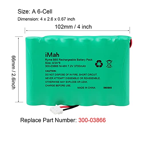 iMah Ryme B65 6-Cell 3-Pin 4/3A 7.2V 3700mAh Replacement Battery 300-03866 for Honeywell Lynx Alarm Lynx LYNXRCHKIT-SHA Lynx L5100 5200 5210 Lynx Touch 7000 Lyric Keypad LCP500-L