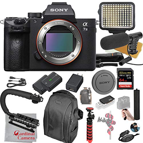 Sony Alpha a7 III Mirrorless Digital SLR Camera Body Only Video Bundle + LED Video Light + Microphone + Extreme Speed 64GB Memory(20pc Bundle)