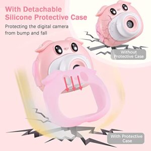 Andoer Mini Cartoon Kids Digital Camera 1080P Digital Video Camera for Kids Dual Lens 2.0Inch IPS Screen 4X Zoom Built-in Battery Cute Photo Frames Interesting Games with Strap Birthday