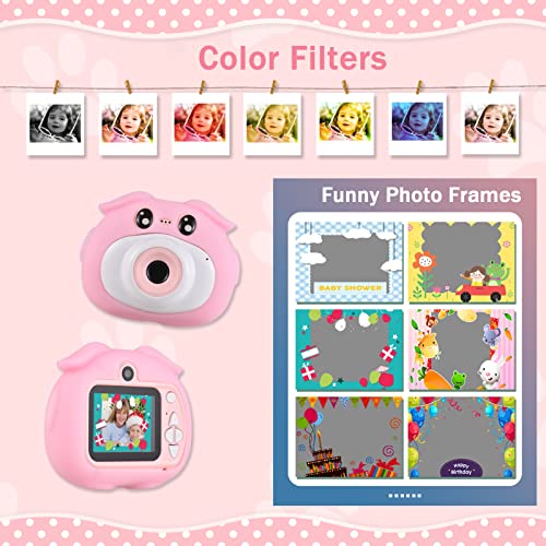 Andoer Mini Cartoon Kids Digital Camera 1080P Digital Video Camera for Kids Dual Lens 2.0Inch IPS Screen 4X Zoom Built-in Battery Cute Photo Frames Interesting Games with Strap Birthday