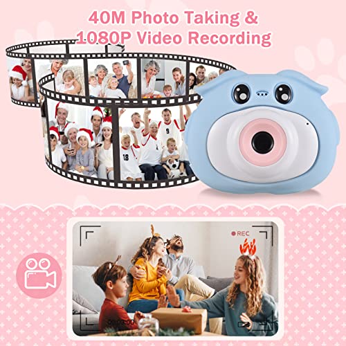 Andoer Mini Cartoon Kids Digital Camera 1080P Digital Video Camera for Kids Dual Lens 2.0Inch IPS Screen 4X Zoom Built-in Battery Cute Photo Frames Interesting Games with Strap Birthday