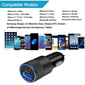 Car Charger Adapter Fast Charging Type C for iPhone 14 13 12 11 Mini/Pro Max XR XS X Samsung Galaxy S10 S20 A12 A50,Quick Charger+PD3.0 30w Dual USB C Car Cigarette Lighter Charger Cargador para Carro