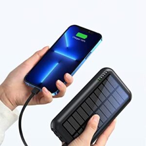 Power-Bank-Solar-Portable-Charger - 40000mAh Power Bank Large Capacity Built in 3 Output and 1 Input Cables and Flashlight 5V3.1A Quick Charge Compatible with All Smart Phones and USB Devices(Black)