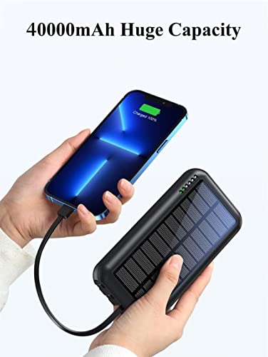 Power-Bank-Solar-Portable-Charger - 40000mAh Power Bank Large Capacity Built in 3 Output and 1 Input Cables and Flashlight 5V3.1A Quick Charge Compatible with All Smart Phones and USB Devices(Black)