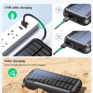 Power-Bank-Solar-Portable-Charger - 40000mAh Power Bank Large Capacity Built in 3 Output and 1 Input Cables and Flashlight 5V3.1A Quick Charge Compatible with All Smart Phones and USB Devices(Black)