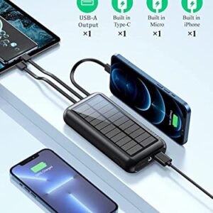 Power-Bank-Solar-Portable-Charger - 40000mAh Power Bank Large Capacity Built in 3 Output and 1 Input Cables and Flashlight 5V3.1A Quick Charge Compatible with All Smart Phones and USB Devices(Black)