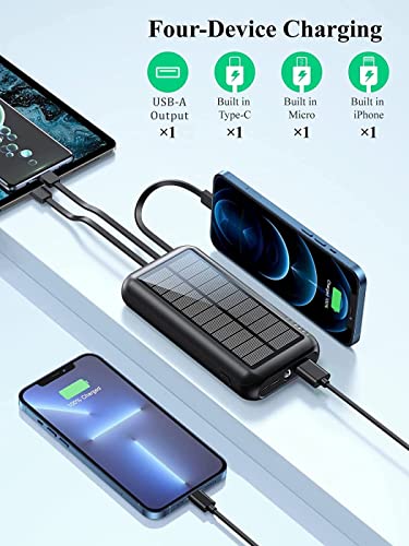 Power-Bank-Solar-Portable-Charger - 40000mAh Power Bank Large Capacity Built in 3 Output and 1 Input Cables and Flashlight 5V3.1A Quick Charge Compatible with All Smart Phones and USB Devices(Black)