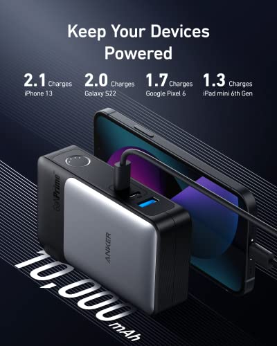 Anker 733 Power Bank (GaNPrime PowerCore 65W), 2-in-1 Hybrid Charger, 10,000mAh 30W USB-C Portable Charger with 65W Wall Charger, Works for iPhone 14/13, Samsung, Pixel, MacBook, Dell, and More