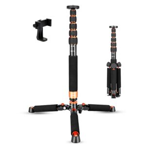 koolehaoda camera aluminum monopod with metal tripod base.6 sections 46-177cm/18-69inch adjustable, leg diameter Φ28mm,up to 6kg /13lbs