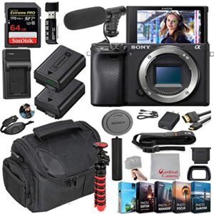 cardinal camera-sony sony alpha a6400 mirrorless camera body(no lens) video bundle + microphone + extreme speed 64gb memory(24pc bundle) (ilce-6400b)